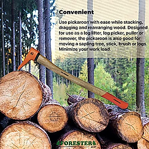 FORESTER Hookaroon Pickaroon Logging Tool - 28 Inch USA Hickory Handle Forged Steel Forestry Tools Log Hook for Lifting Wood Firewood Kindling Splitter Lifting Tools Logging Equipment Fire Wood Tools