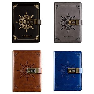 wyh Composition Notebook Digital Password Combination Student Diary Notepad B6 PU Leather Creative Retro for Travel Business Office Journal (Color : Black+Blue+Brown+Gray)