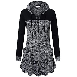 Vivilli Women's Thin Tunic Hoodies Long Sleeve Zip Up Sweatshirts Pullover Blouse Tops (Multi Black, XXX-Large)
