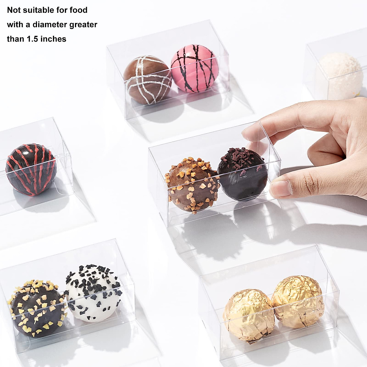 SLShePack 45 Pack 3 1/8"x1½"x1½" Plastic Clear Truffle Boxes Packaging 2 Chocolate Boxes Wedding Favor Caramels Boxes Candy Gift Boxes little glass bears boxes treat boxes （Pay Attention To Size）