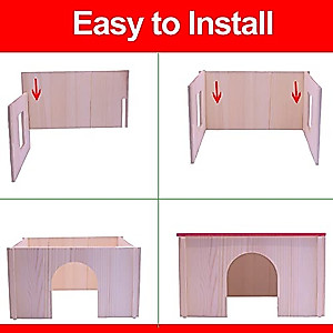 HERCOCCI Guinea Pig Wooden House, Play & Chew - Small Animal Hideout Hut with Window Habitat for Guinea Pig Chinchilla Hedgehog Gerbil Hamster Rat (Red)