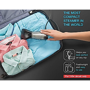 Steamer for Clothes, Hand Held Portable Travel Garment Steamer, Metal Steam Head, 25s Heat Up, Pump System, Mini Size, Handheld Steamer for Any Fabrics, No Water Spitting, 120V Black