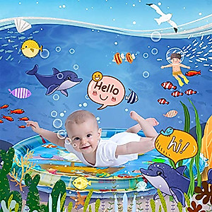 iHaHa 40''X40'' Baby Tummy Time Water Play Mat, Infant Baby Water Mat Toys for 0 3 6 9 12 Months Newborn Infant Toddler Boy Girl
