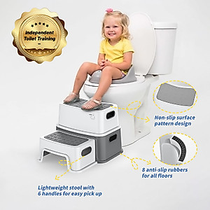 INNOWEST Step Stool for Kids (Ducks Included), 2 Step Stool for Bathroom Sink, Anti-Slip Sturdy Toilet Potty Training Toddler Stool with Handles (Grey)