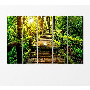 Old Wooden Bridge in Doi Inthanon National Park Thailand Canvas Print 3 Panels / 36x24 inches