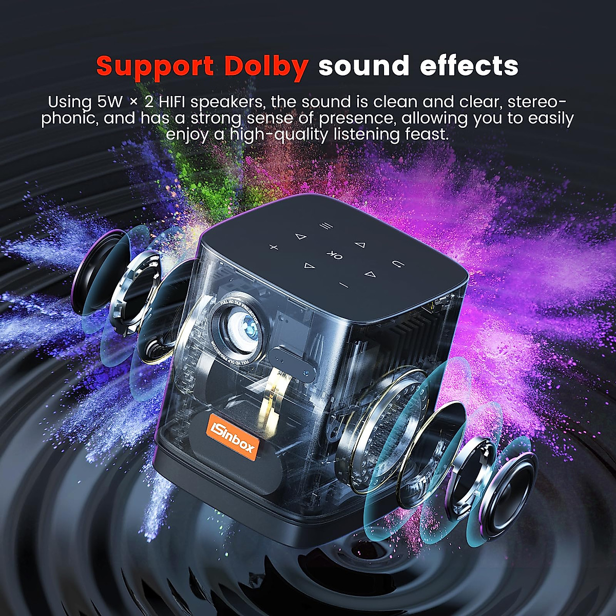 Mini Projector with Android TV,iSinbox DLP Portable Projector,1080P Netflix 3D Support,12000L Projector with Wifi and Bluetooth,Rechargeable Battery,HIFI Speaker,4K Projector for Phone/HDMI/USB