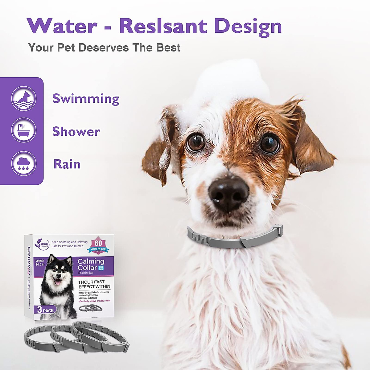 Dogs Calming Pheromones Collar 3 Packs Lasts 60 Days Relieve Reduce Anxiety or Stress 25 Inches Adjustable Relaxing Comfortable Collar Breakaway Design for All Small Medium and Large Dog