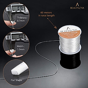 BEADNOVA 1mm Elastic Stretch Crystal String Cord for Jewelry Making Bracelet Beading Thread 60m/roll (Clear White)