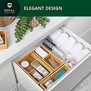 ROYAL CRAFT WOOD Adjustable Bamboo Drawer Dividers Organizers and Storage Box Set of 3