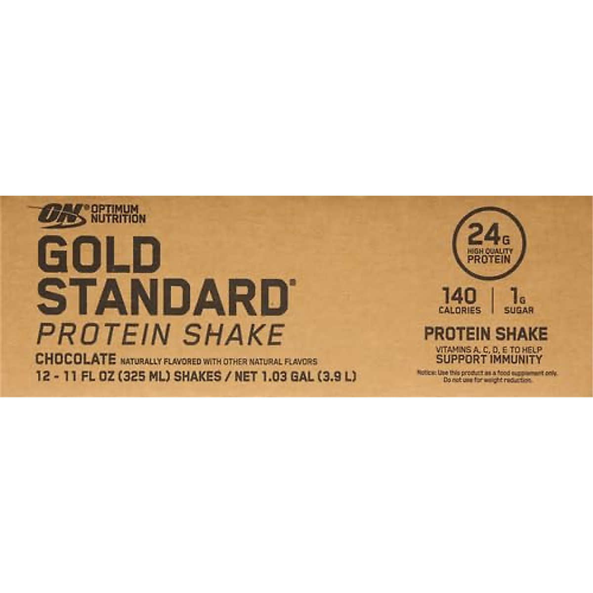Optimum Nutrition Gold Standard Protein Shake, 24g Protein, Ready to Drink Protein Shake, Gluten Free, Vitamin C for Immune Support, Chocolate, 11 Fl Oz, Pack of 4 (Packaging May Vary)