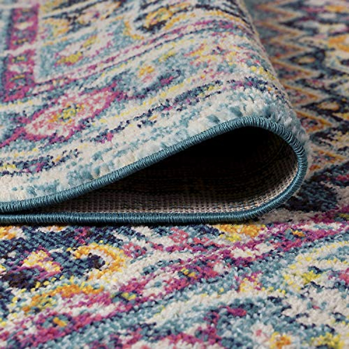 JONATHAN Y MDP207E-4 Brooklyn Geometric Medallion Bohemian Indoor Area-Rug Country Easy-Cleaning Bedroom Kitchen Living Room Non Shedding, 4 X 6, Blue