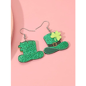 St Patricks Day Earrings for Women Irish Shamrock Dangle Earrings Fun Green Hat Beer Drop Earrings for Teen Girls Lightweight Irish Festival Earrings St Patricks Day Accessories(Acrylic)