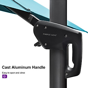 PURPLE LEAF 11.5' X 11.5' Telescopic Patio Umbrella Outdoor Cantilever Umbrella Square Up Down Lifting Offset Umbrella with 360-degree Rotation for Garden Deck Pool Patio Turquiose