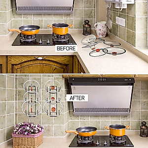 VZINO 2 Pack Pot Lid Organizer Rack for Cabinet Door/Wall, No Drilling Adhesive Wall/Door Mounted Pot and Pan Lid Holder, Plating Metal, Bronze