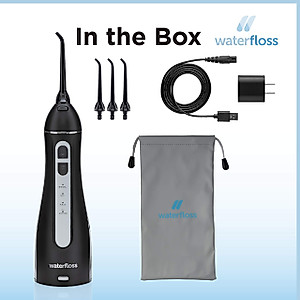 Waterfloss Water Flosser Small Cordless Water Pick Teeth Cleaner Dental Oral Irrigator with 4 Modes and USB Rechargeable Lithium Battery, Black