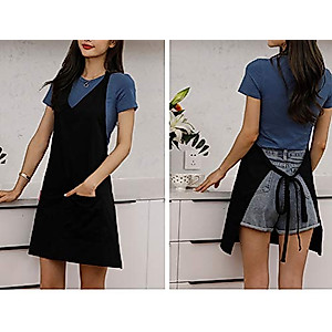 losofar Unisex Black Kitchen Chef V-neck Apron Adjustable Neck Straps Durable BBQ Cooking Works Aprons with Pockets (black)