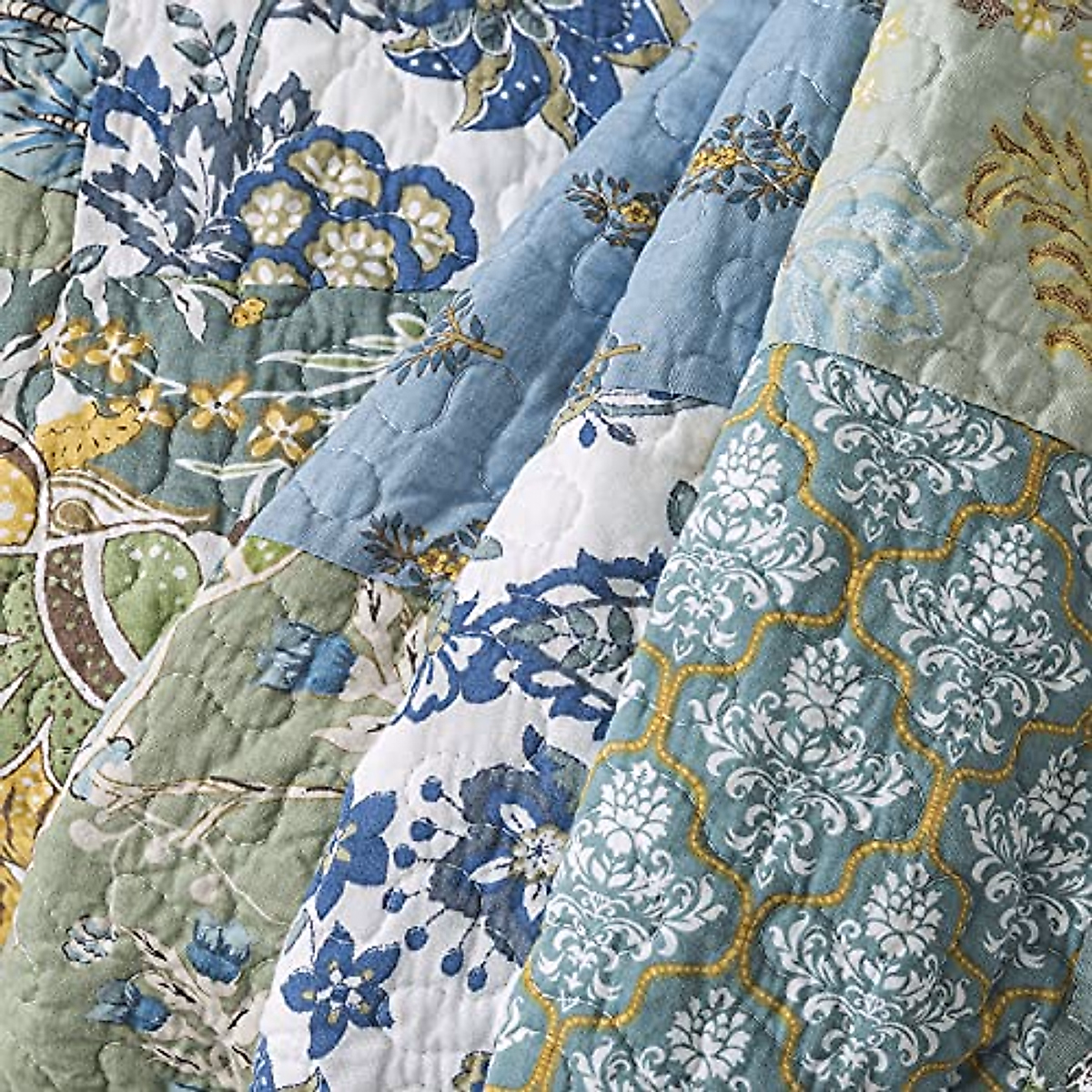 NEWLAKE Cotton Quilted Throw Blanket for Bed Couch Sofa, Reversible Matelasse Blanket with Real Stitched Embroidery,Green Farmhouse Garden,60X78 Inch