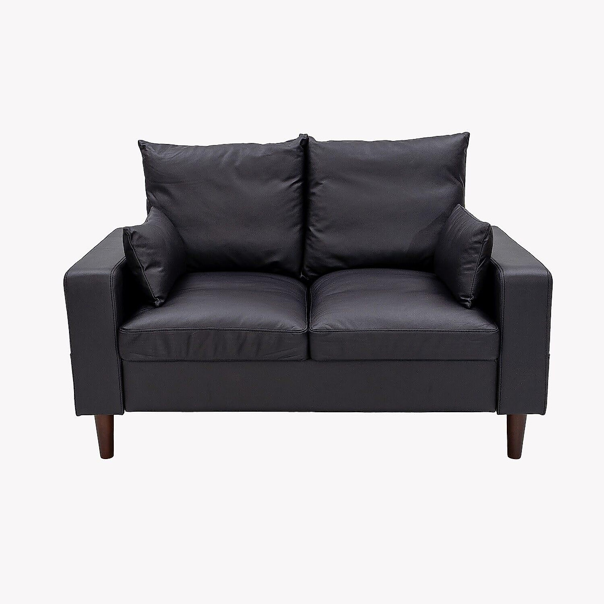 Panana Small Modern Loveseat Couch Sofa Upholstered Faux Leather 2-Seat Sofa Couch Love Seats Furniture for Small Space,Living Room,Studio,Apartment with 2 Pillows,Black