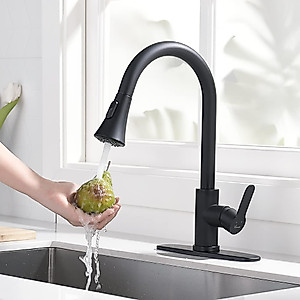 Vimco Kitchen Faucet with Pull Down Sprayer, Single Handle High Arc Faucet 1&3 Hole with Deck Plate, Kitchen Sink Faucet with Sprayer 1.8 GPM, Matte Black