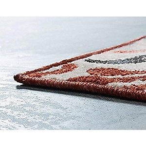 Unique Loom Modern Collection Floral, Geometric, Abstract, Bright Colors, Indoor and Outdoor Area Rug, 5 ft x 8 ft, Terracotta/Beige
