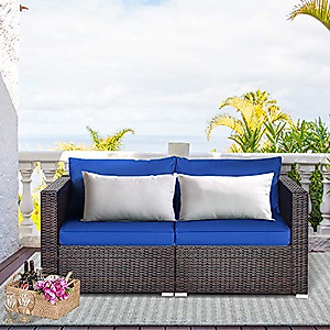 Tangkula Wicker Loveseat 2 Piece, Patio Furniture Couch with Removable Cushions, Rattan Loveseat Sofa for Balcony, Deck, Garden and Poolside
