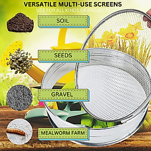 HOMEGARDEN 8" Soil Sieves Set | 5 Pc Set Includes 1 Stainless Steel Frame + 4 Sieve Screens | Screen Sizes 0.5mm, 1mm, 2mm, 3mm | Great for Sifting Rocks, Seeds, Dirt, Compost and Potting Soil