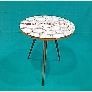 12" Inch Round Natural White Agate Coffee Table with Gold or Silver Foil coated borders with Metal Base, Agate Table, Stone Coffee Table, Agate Table Top, Agate Round Coffee Table
