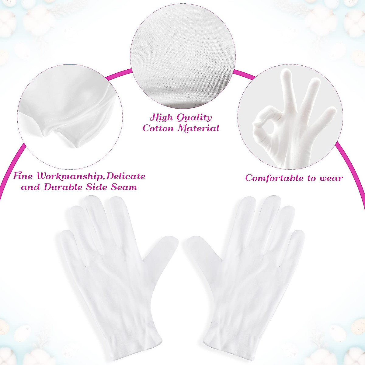 Paxcoo 12 Pairs XL White Cotton Gloves for Dry Hand Moisturizing Cosmetic Eczema Hand Spa and Jewelry Inspection