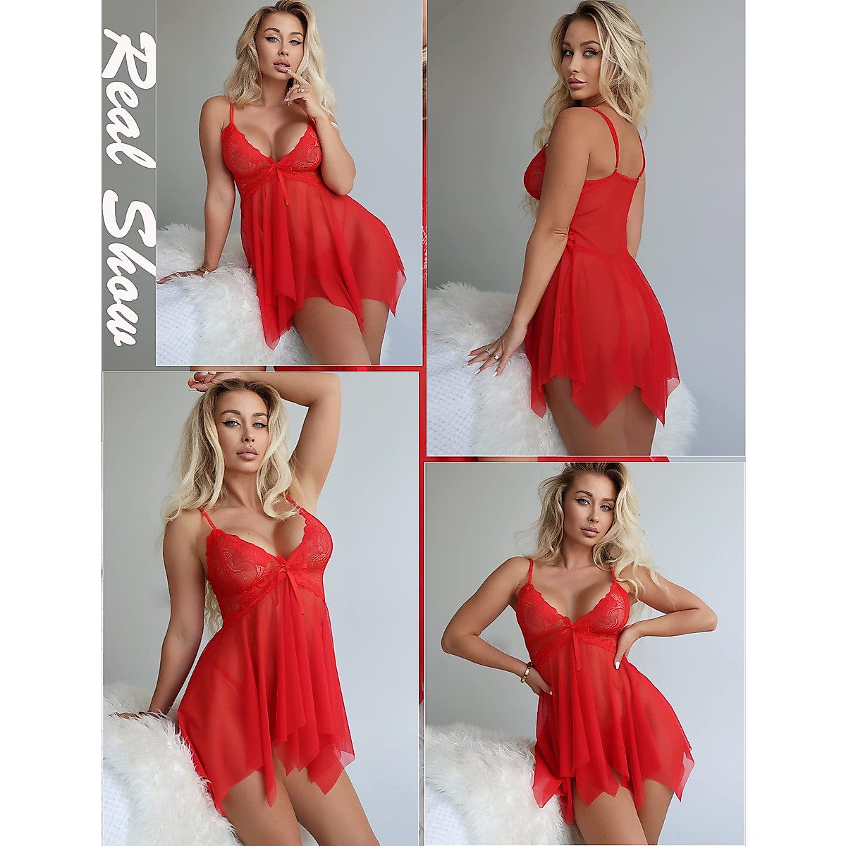Avidlove Red Lingerie for Women Baby doll for Women Sexy Sleepwear for Women Red XL