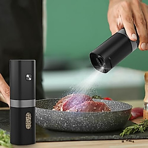 Syaws Electric Pepper and Salt Grinder 1 Pack,Battery Powered Pepper Grinders,Automatic Pepper Mill with LED Light,Adjustable Coarseness One-Hand Operation(Single Black-Battery Operated)