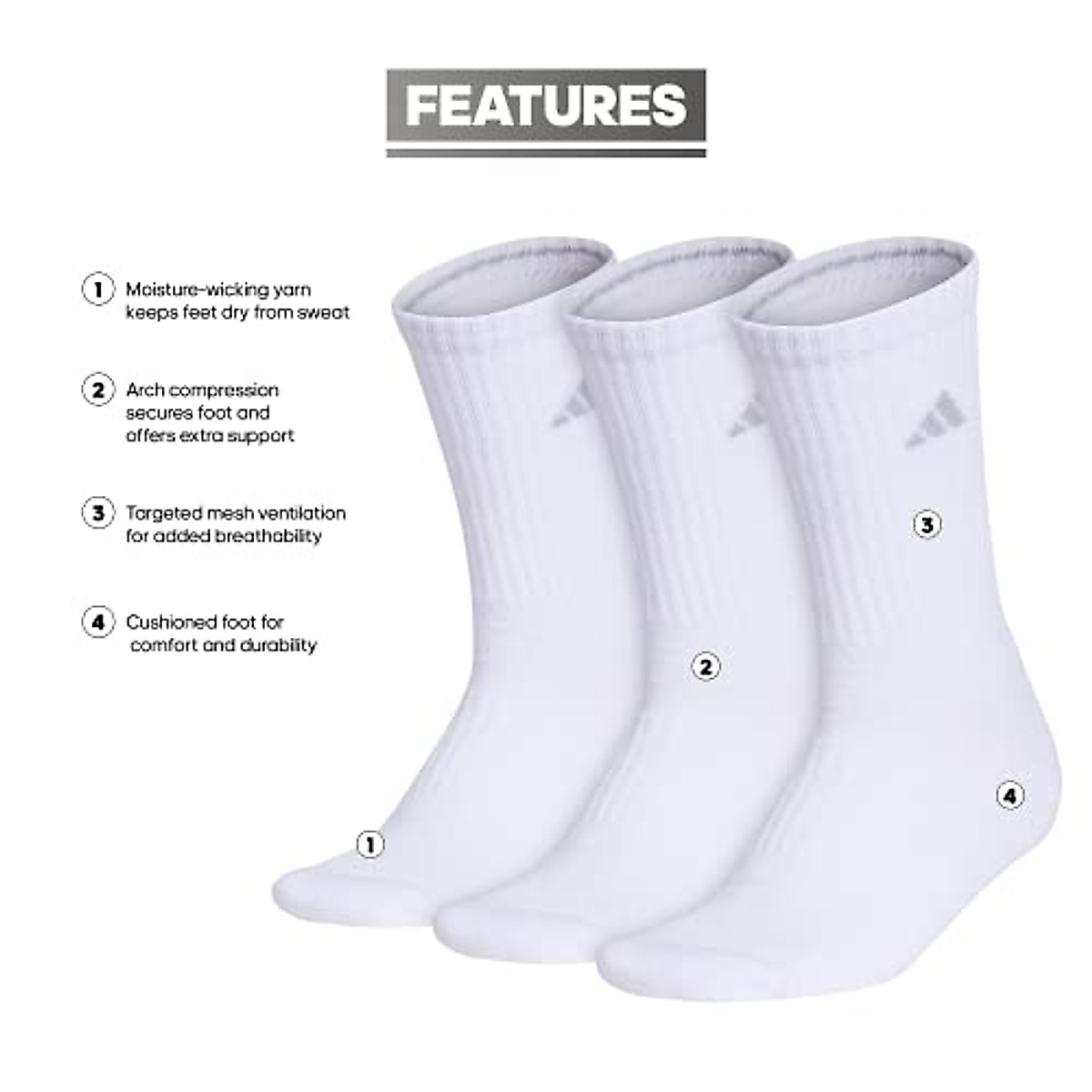 adidas Women's Cushioned Crew Socks (3-Pair)