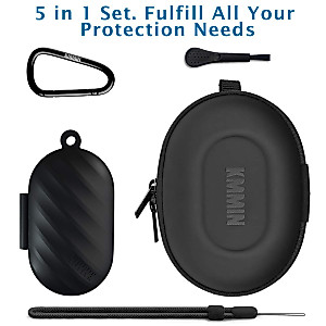 Galaxy Buds Plus 2020/Galaxy Buds 2019 Case, KMMIN Full-Body Shock Protective Samsung Buds Silicone Cover with 5-in-1 Accessories Storage Bag/Carabiner/Lanyard/Brush [Front LED Visible], Black