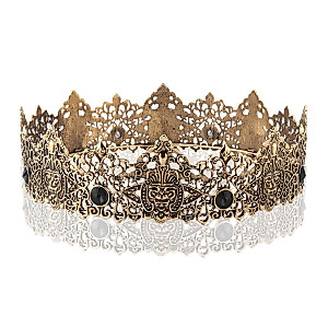 King Men Tiara Crown Imperial Medieval Headband Crystal Pageant Costumes For Birthday Party Prom Halloween Hair Accessories (Dark Gold With Black Stone)