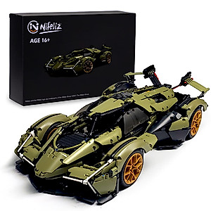 Nifeliz Super car V12 GT MOC Building Blocks and Construction Toy, Adult Collectible Model Cars Set to Build, 1:8 Scale Sports Car Model (2527 Pcs)
