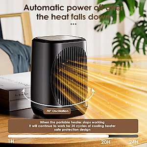 Space Heaters for Indoor Use, Portable Electric Heater with Thermostat,Remote, 2s Fast Heating, 3 Modes, 70°Oscillation, 1500W PTC Ceramic Desk Heater with Heating and Fan Modes for Office Bedroom Use