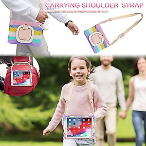 BATYUE Case for iPad 6th Generation 9.7 inch 2018, iPad 5th Gen 2017, iPad Air 2/ iPad Pro 9.7'',Shockproof Protective Cover with Pencil Holder &Rotating Bracket &Shoulder Strap (Colourful Pink)