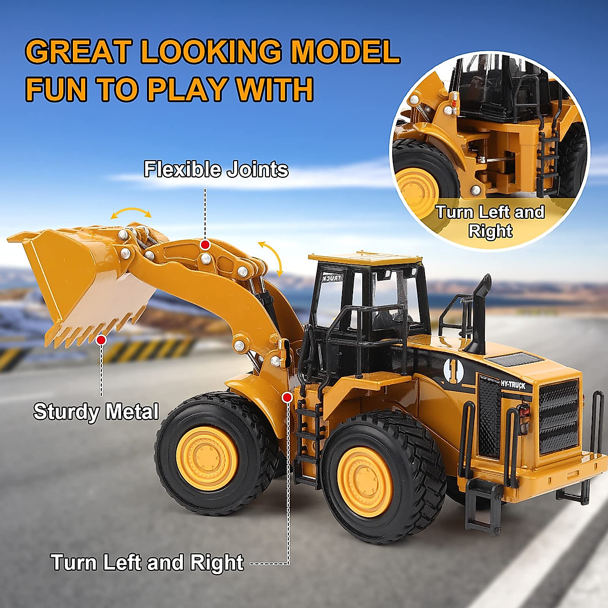 1/50 Diecast Metal Wheel Loader Truck Toy for Kids, Metal Construction Equipment Bulldozer Models for Boys and Girls
