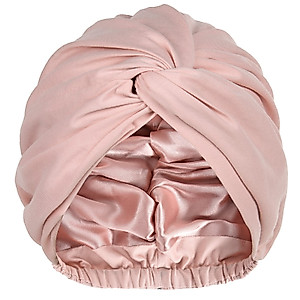 YANIBEST Turbans for Women Satin Bonnet Silk Bonnet for Sleeping Head Wraps Adjustable Twisted Headwrap Pink