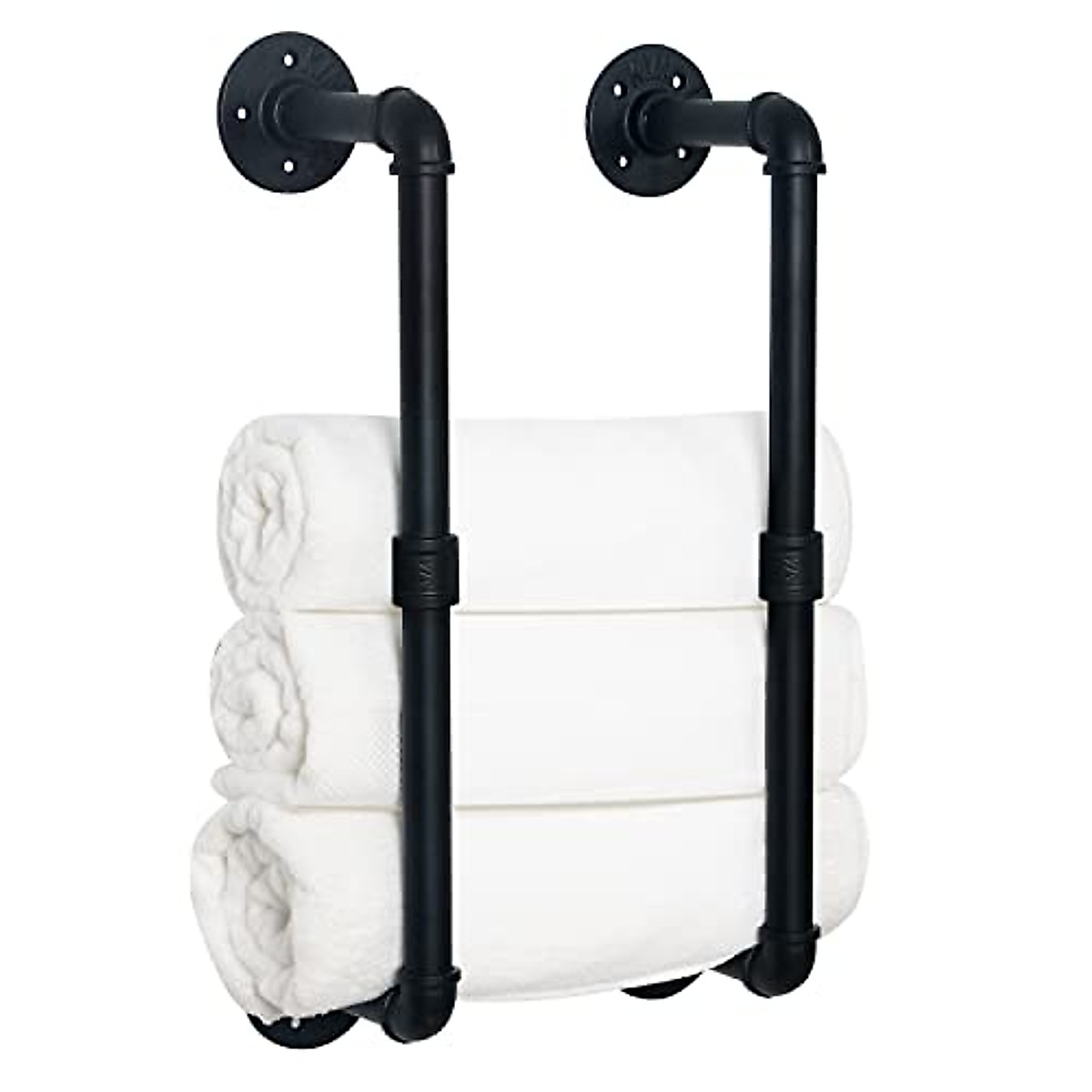 HouseAid Industrial Pipe Towel Rack, Farmhouse Bathroom Towel Storage Holder, Vintage Style Towel Organization, Wall Mounted, Matte Black