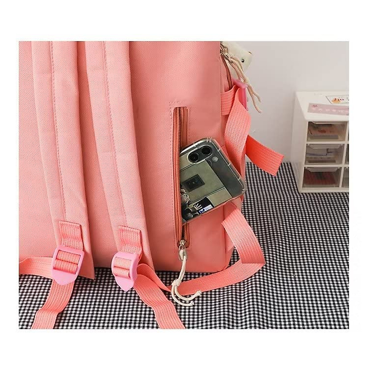 MOJIDUO Kawaii Backpack Pins Accessorie 4Pcs Set Cute Kawaii Rucksack for School Bag Cute Aesthetic Backpack