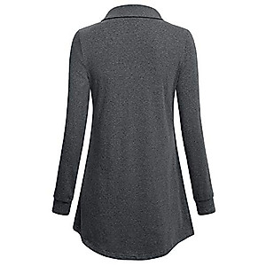 Timeson Winter Tunic Tops,V Neck Cotton Long Tunics for Leggings Ladies Long Sleeve Sweaters Loose Thick Button Sweatshirts Knit A Line Winter Leggings Shirts Fall Fleece Tops Carbon Gray X-Large