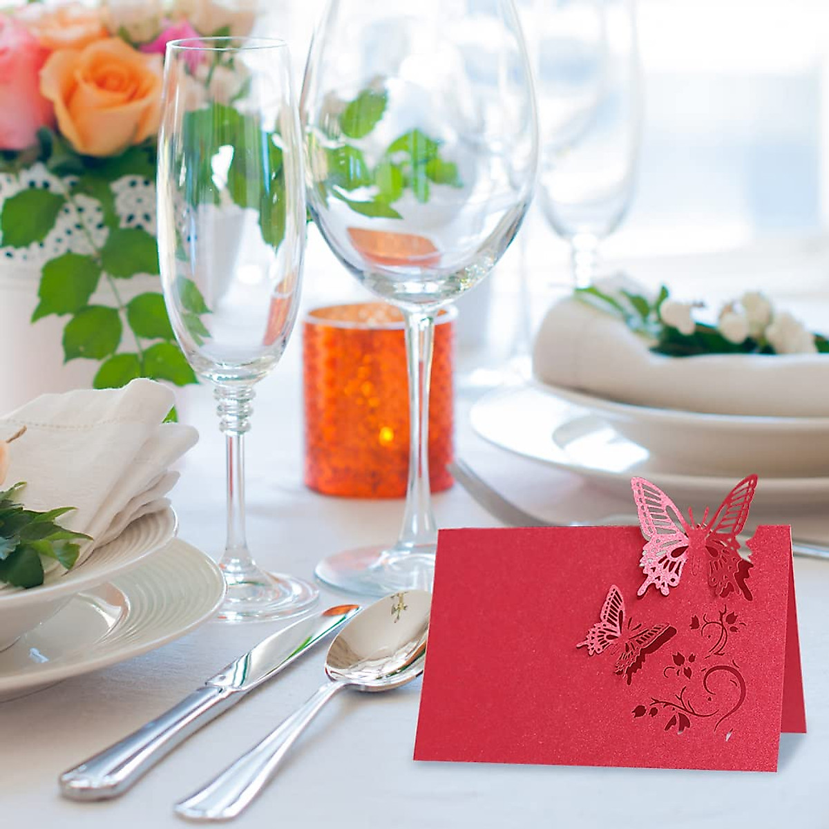 50PCS Hollow Butterfly Table Place Cards, Name Place Cards for Table Setting, Seating Place Cards Banquet Seat Cards Name Cards Wedding Place Cards for Table, Dinner Parties, 3.5 x 2.4 Inch