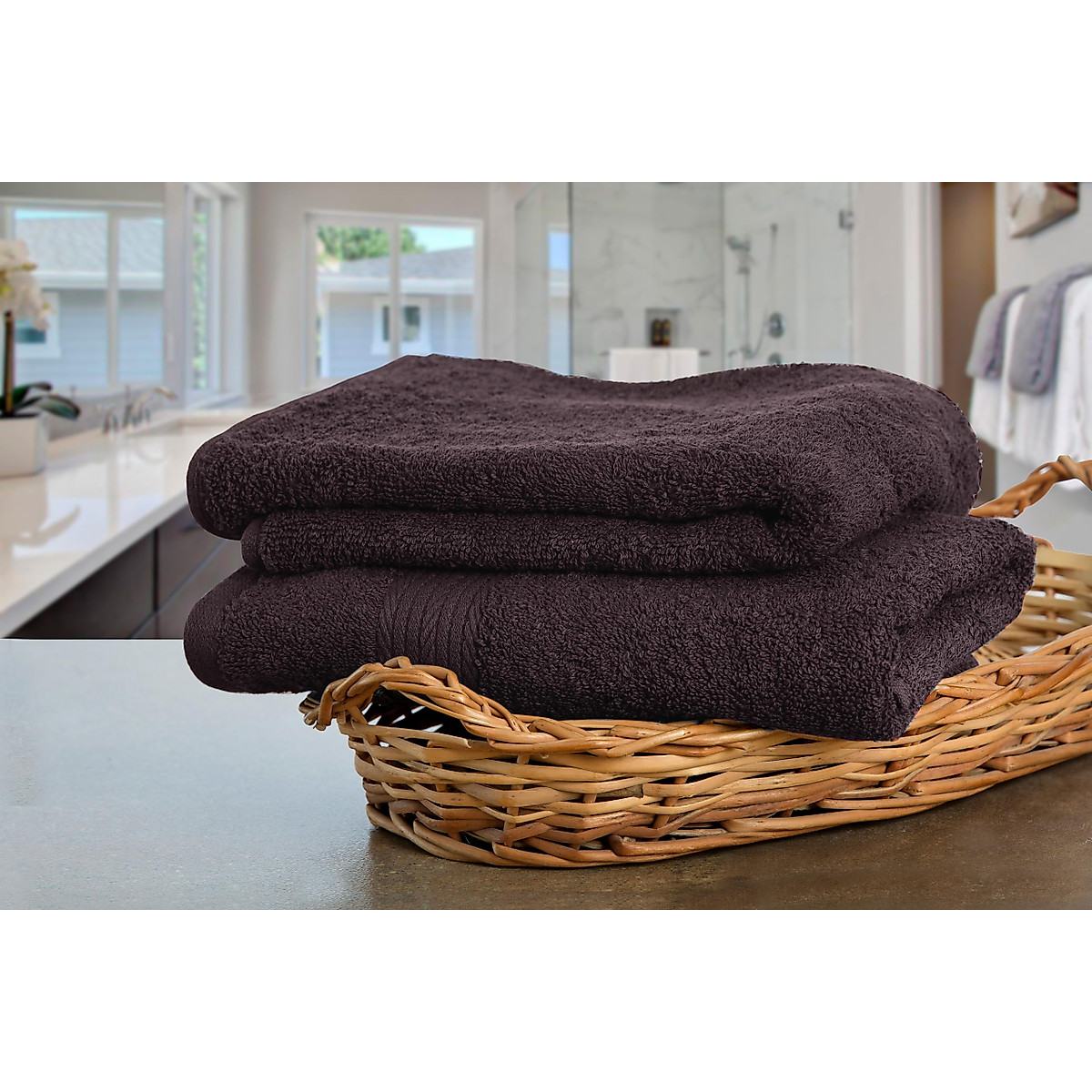 Ample Decor Hand Towel for Bathroom 18 X 28 Inch 600 GSM 100% Cotton, Soft Absorbent - 2 Pcs Brown