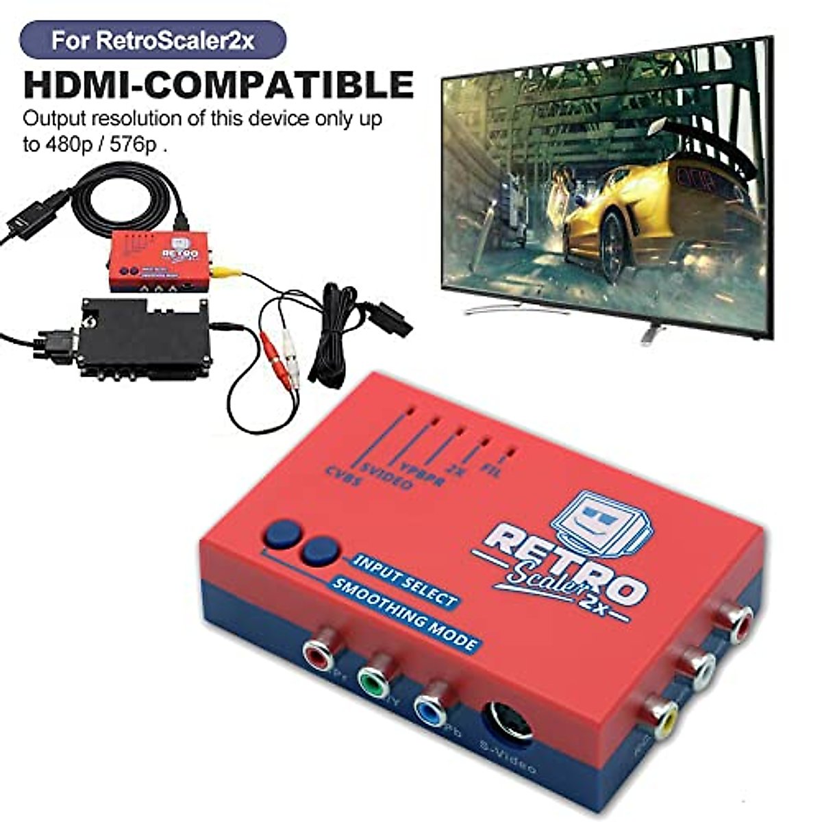 Kacenray A/V to HDMI Converter and Line Doubler for Retro Game Console PS2 / N64 / NES/Dreamcast/Saturn / MD1 / MD2