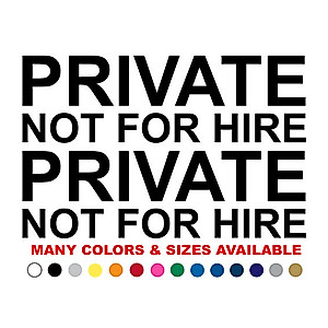 Set of 2 PRIVATE NOT FOR HIRE Tractor Truck Tow Commercial Van Pick up Semi Decal Sticker Graphic v1