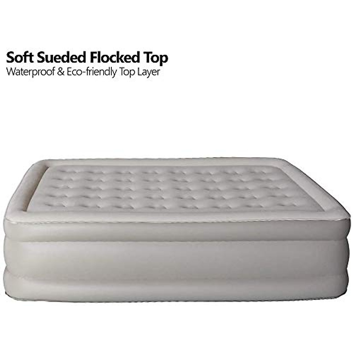 Simpli Comfy Inflatable 18” Queen Air Mattress with Built in Pump Self Inflating Blow Up Durable Heavy Duty Stay Firm Comfortable Air Bed Elevated for Home Guest Travel Relocate Camping