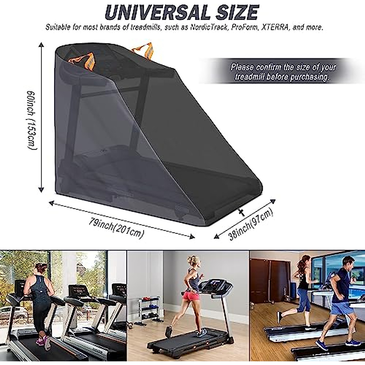 Autolion Treadmill Cover Non-Folding Treadmill Cover Dustproof and Waterproof Cover Oxford Cloth Waterproof Sunscreen Cover(Black&Grey)