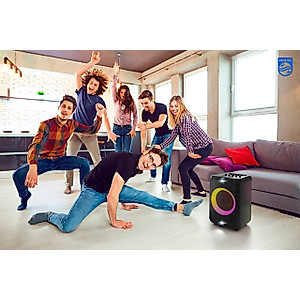 PHILIPS X3206 Bluetooth Party Speaker with Deep bass, Up to 14 Hours Battery, Party Lights and Karaoke Effects, Microphone and Guitar Input, Audio-in, USB Charging, Built-in Trolley, TAX3206
