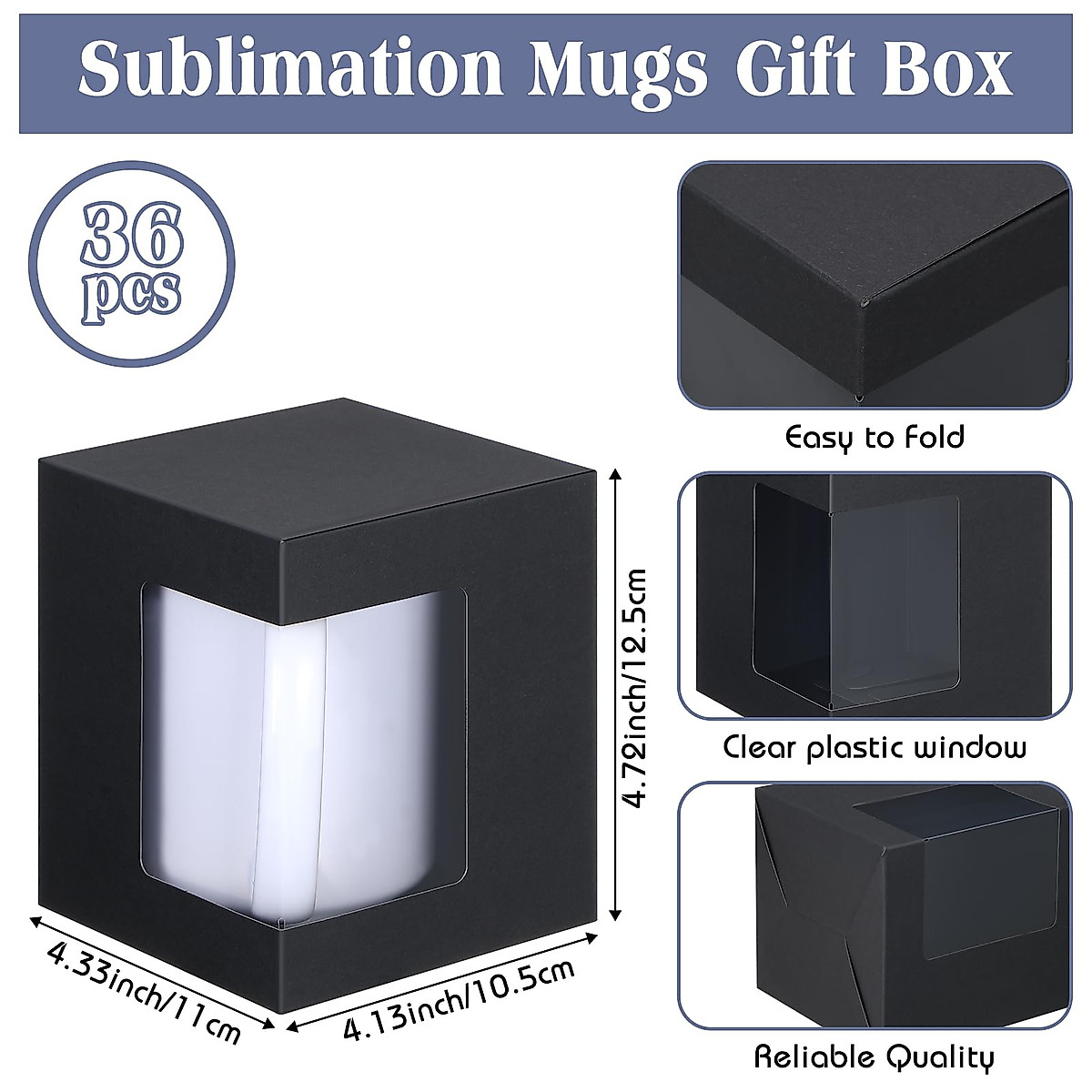 Harloon 36 Pack Mug Boxes for Gifts Coffee Mugs Boxes Gift for Shipping Sublimation Transparent Wine Glass Gift Packaging Box for Blanks 11oz, 12oz, 15oz Wrapping(Black)