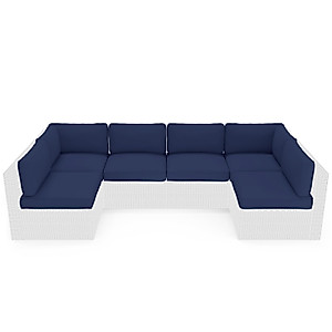 SUNCROWN Outdoor 14-Piece Replacement Cushions for Patio Furniture, Water-Resistant Cushion for 6-seat Patio Sectional Conversation Set, Liner&Cover(Dark Blue)